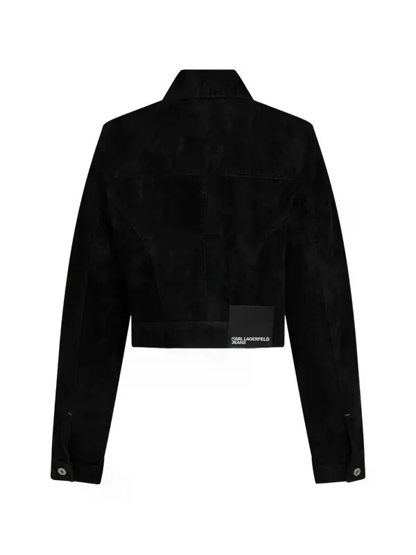 Karl Lagerfeld Cropped Velvet Finish Denim Jacket