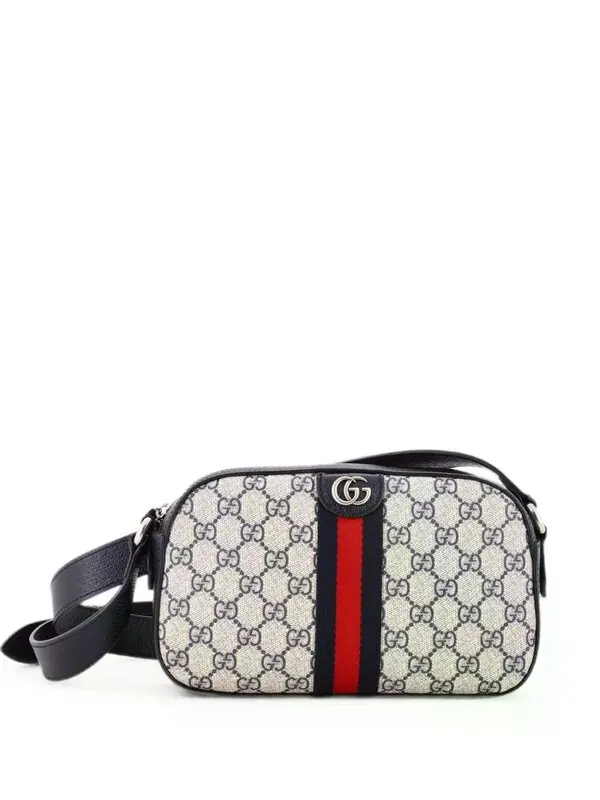 Gucci Ophidia Camera Shoulder Bag Gg Coated Canvas With Leather Small Crossbody Bag - Blue