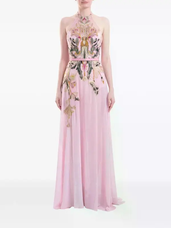 SAIID KOBEISY Embroidered Maxi Evening Dress - Pink
