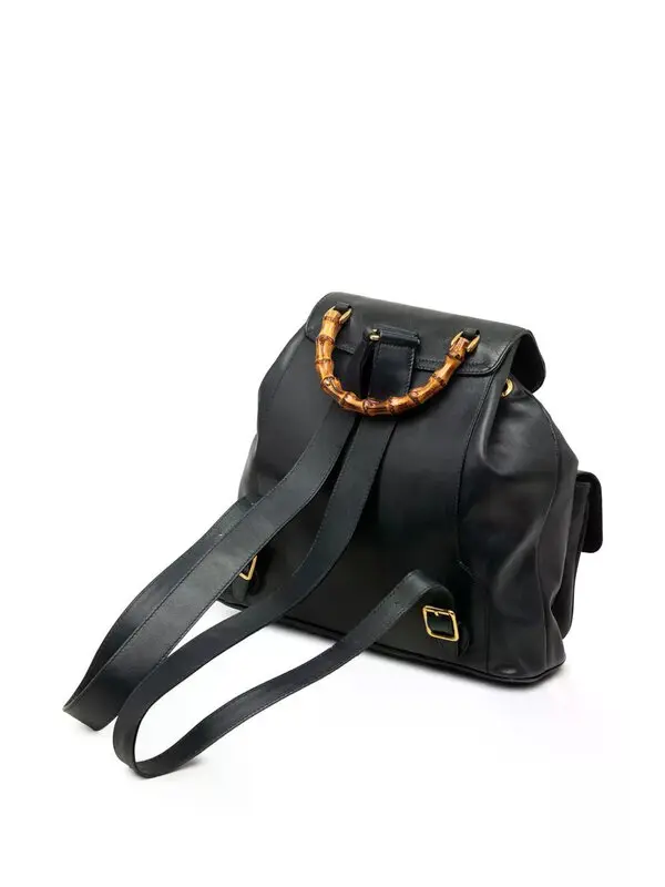 Gucci 20th Century Calfskin Bamboo Drawstring Backpack - Blue
