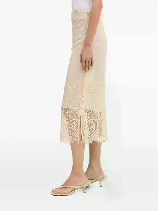 VICOLO Lace-overlay Side-slit Midi Skirt