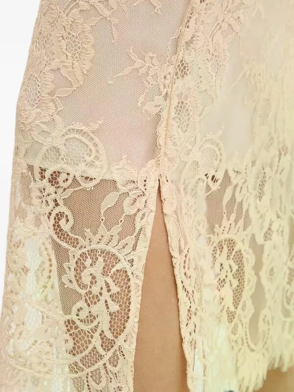 VICOLO Lace-overlay Side-slit Midi Skirt
