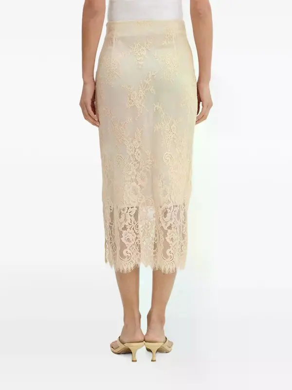 VICOLO Lace Overlay Midi Skirt - Neutrals