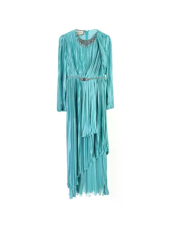 Gucci Crystal-embellished Pleated Dress - Blue