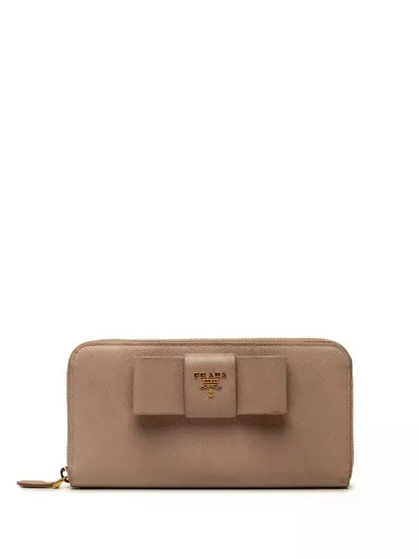 Prada 2013-2026 Saffiano Fiocco Bow Wallet Long Wallets - Brown