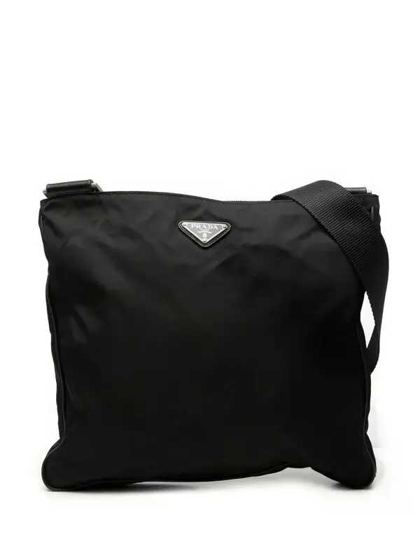 Prada 2013-2026 Saffiano Trimmed Tessuto Zip Top Crossbody Bag - Black