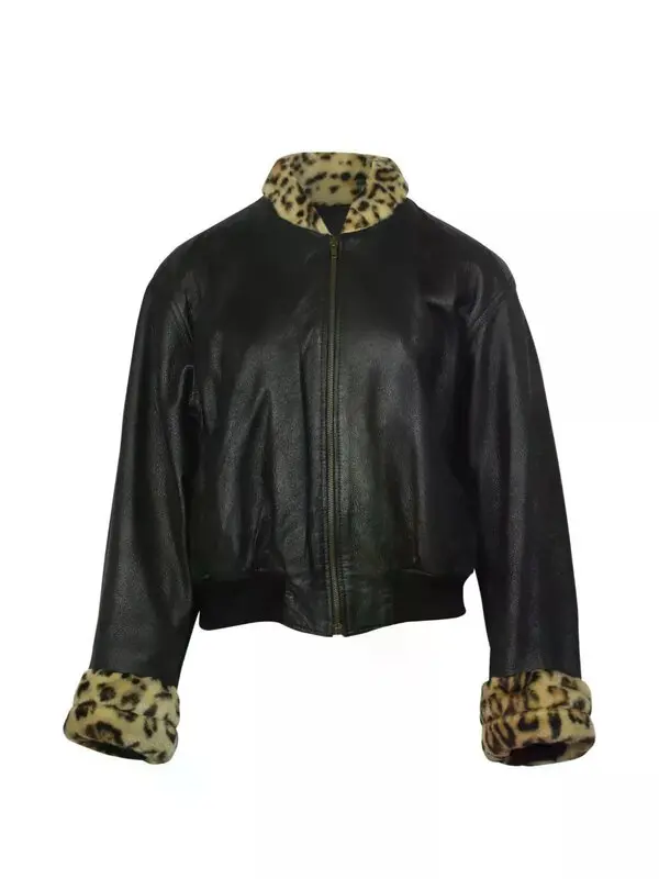 Giorgio Armani Leopard-trim Leather Bomber Jacket