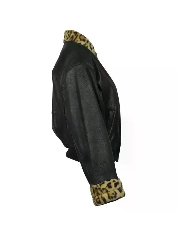 Giorgio Armani Leopard-trim Leather Bomber Jacket