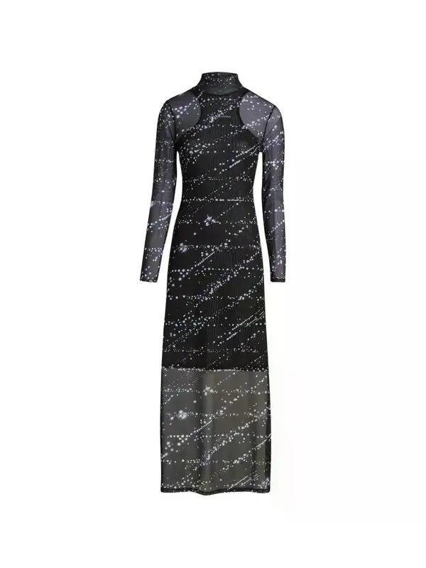 Karl Lagerfeld Mesh All-over-print Maxi Dress - Black