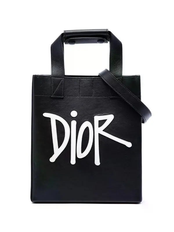 Dior 2021 Stussy Small Logo Applique Tote Satchel - Black