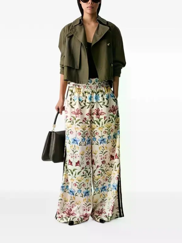 Adidas Floral-print Side-stripe Palazzo Pants - Neutrals