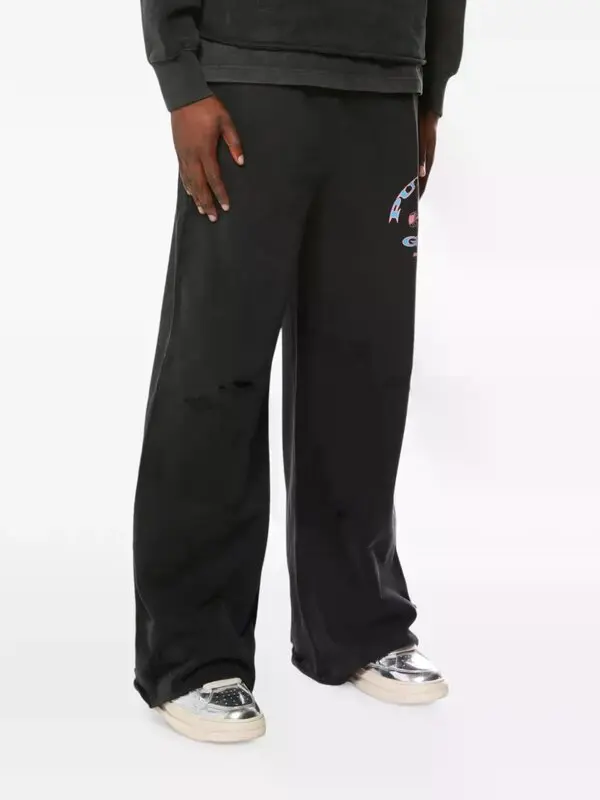 PURPLE BRAND Distressed Graphic-print Track Pants - Black