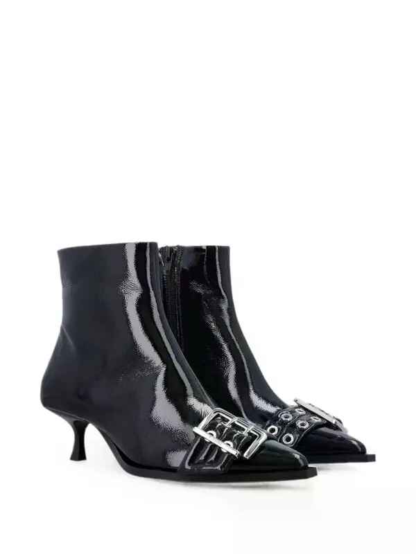 GANNI Buckle-detail Patent Ankle Boots - Black
