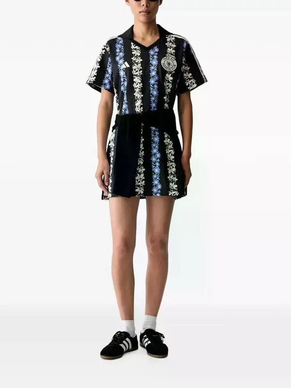 Adidas Mini Floral-print 3-stripes Dress - Black
