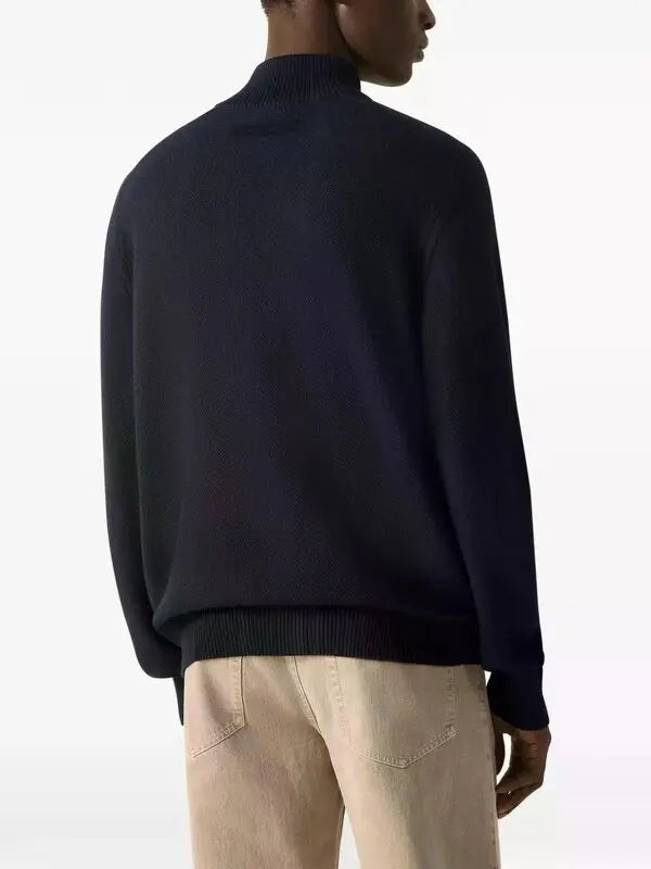 Zegna Navy Cashmere & Silk Blend Micro Jacquard Full-zip Cardigan