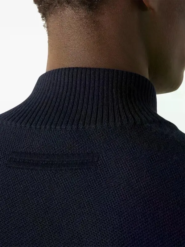 Zegna Navy Cashmere & Silk Blend Micro Jacquard Full-zip Cardigan