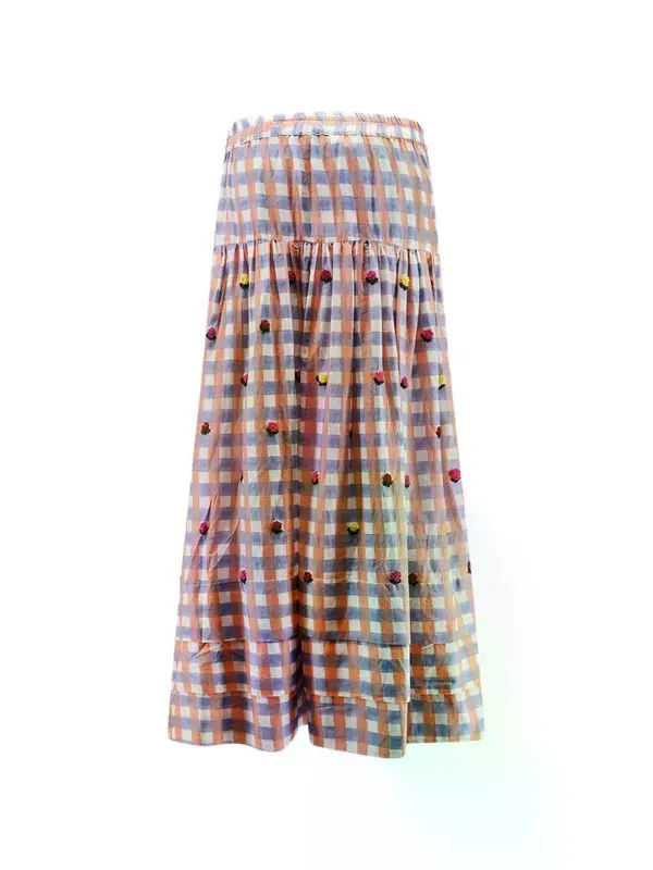 PHILIPPA 1970 Adriana Embroidered Madras-pattern Midi Skirt - Pink