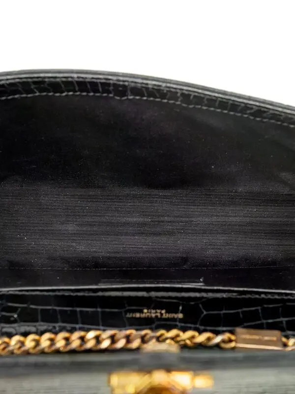 Saint Laurent Medium Croc Embossed Patent Monogram Kate Tassel Crossbody Bag