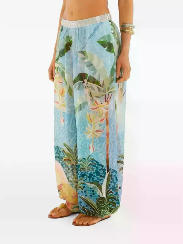 Farm Rio Embroidered Side-buttons Balloon Pants
