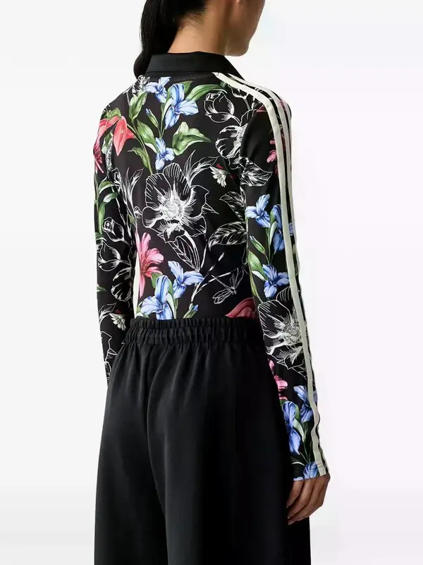 Adidas Floral-print Side-stripe Bodysuit