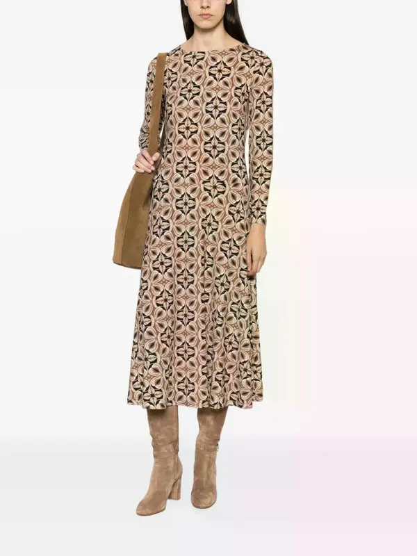 SIYU Geometric-print Midi Dress - Brown