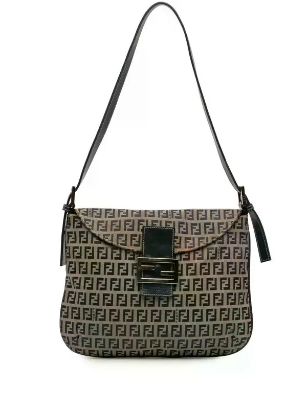 Fendi 2000-2010 Zucchino Canvas Double Flap Shoulder Bag - Blue