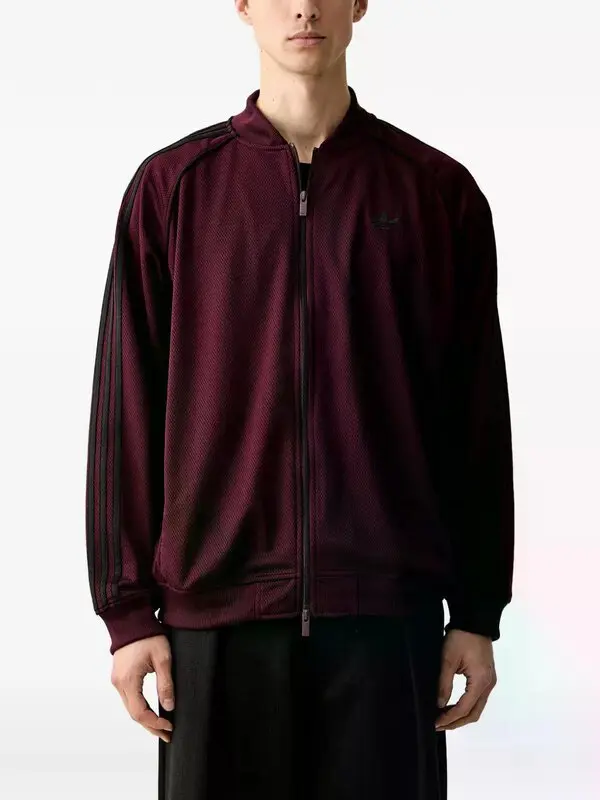 Adidas Side-stripe Zip-up Sweater - Red