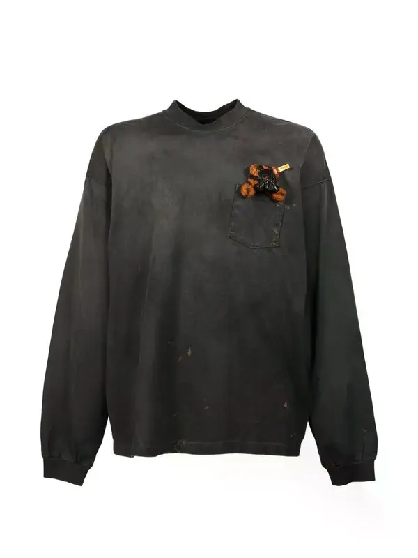 DOUBLET Gas Mask Bear Long-sleeve Distressed Cotton T-shirt - Black