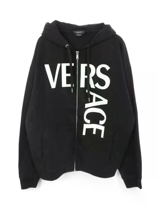 Versace Logo Zip-up Cotton Hoodie - Black