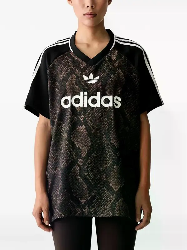Adidas Snake-print Logo-print T-shirt - Brown