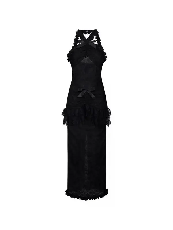 Alessandra Rich Chantilly Lace Halterneck Maxi Dress - Black