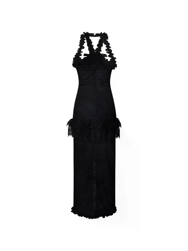 Alessandra Rich Chantilly Lace Halterneck Maxi Dress
