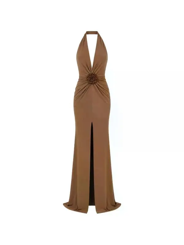ROSERRY Mallorca Floral-detail Halterneck Gown - Brown