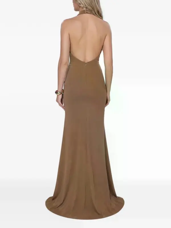 ROSERRY Mallorca Floral-detail Halterneck Gown - Brown