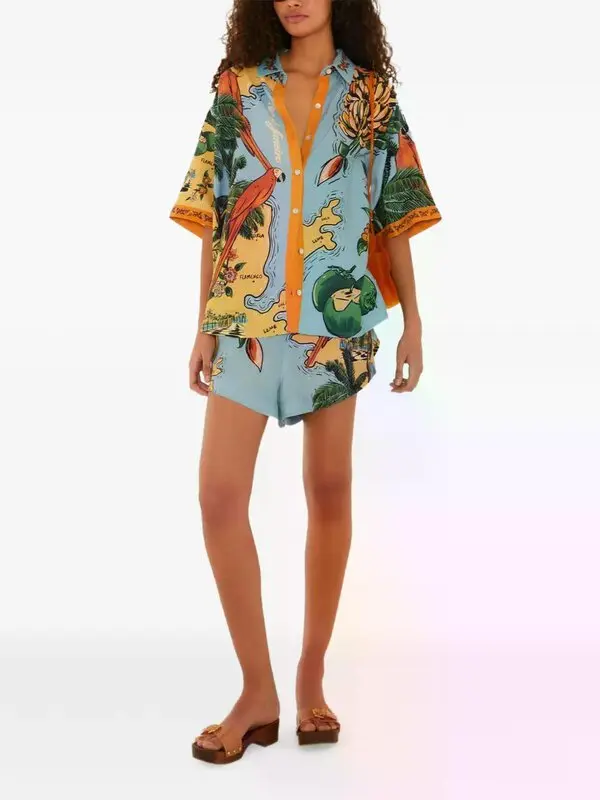 Farm Rio Multicolor Beaches Path Drawstring Shorts - Blue