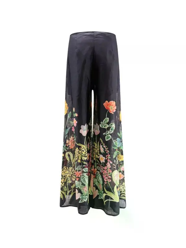 LAVI COUTURE Palazzo Pants In Ramie With Floral Print