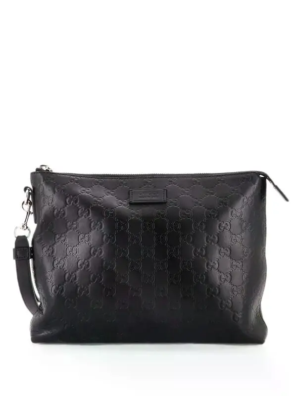 Gucci Signature Soft Wristlet Guccissima Leather Clutch Bag - Black