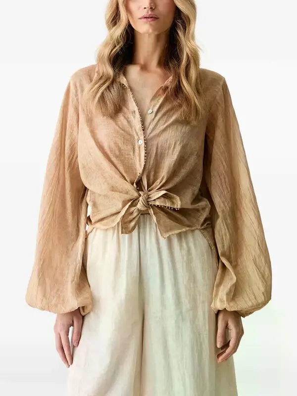 HAVEONE Balloon-sleeve Tie-front Blouse