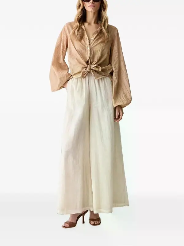 HAVEONE Balloon-sleeve Tie-front Blouse