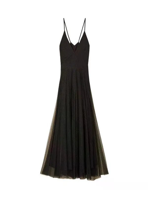 TWINSET Long Plumetis Tulle Dress With Lace - Black