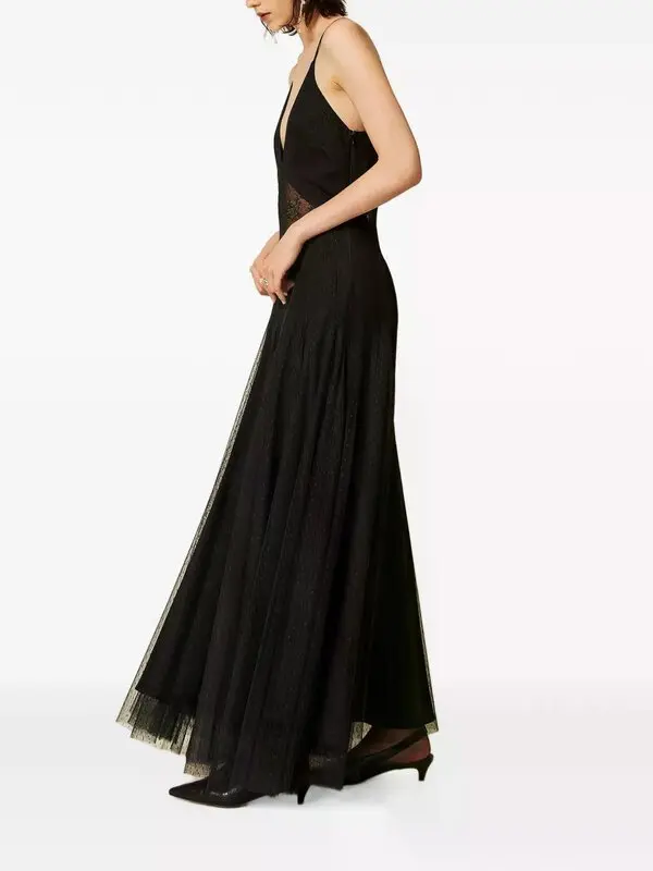 TWINSET Long Plumetis Tulle Dress With Lace