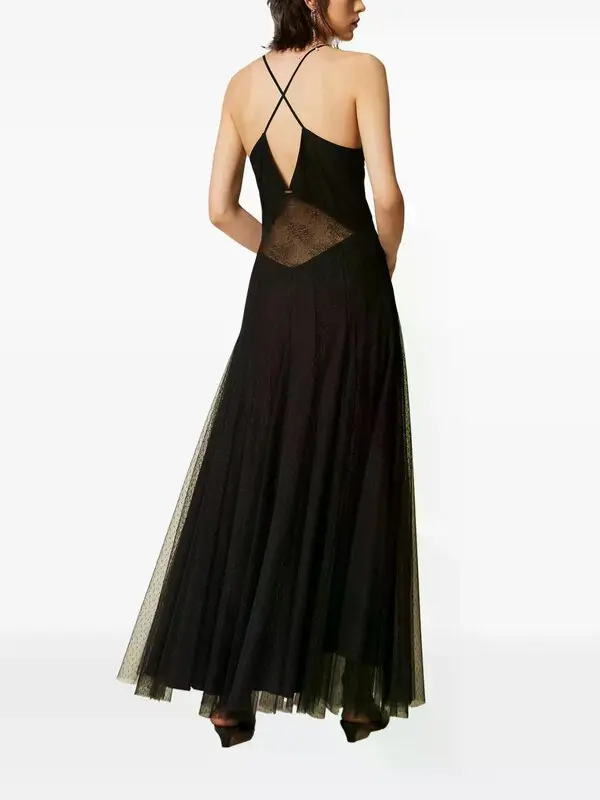 TWINSET Long Plumetis Tulle Dress With Lace
