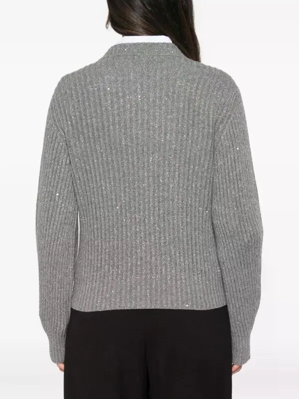 Brunello Cucinelli Sequin Embellished Ribbed Knit Crewneck Sweater