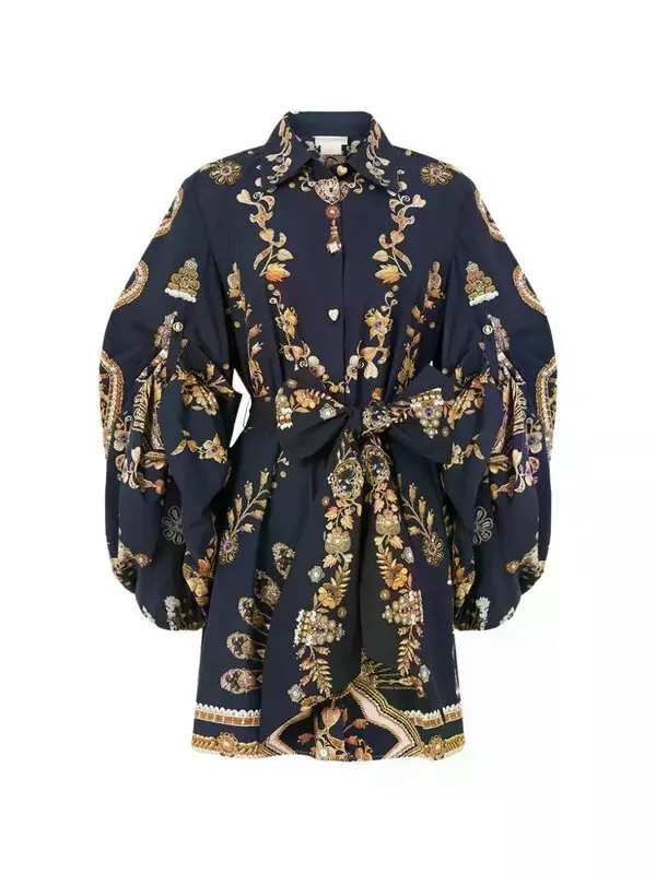 Camilla Taurus Rising-print Belted Shirt Mini Dress - Black