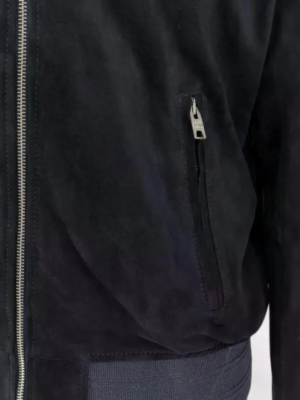 DFOUR Suede Ribbed-trim Bomber Jacket