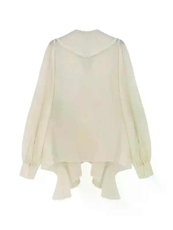ACTUALEE Ruffled Embroidered-trim Shirt