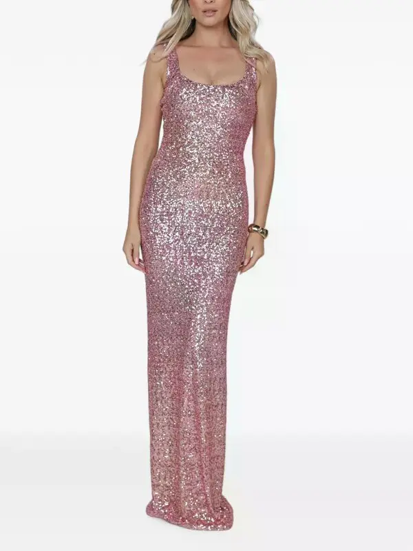 ROSERRY Sequin Embellished Scoop Neck Sleeveless Gown - Pink