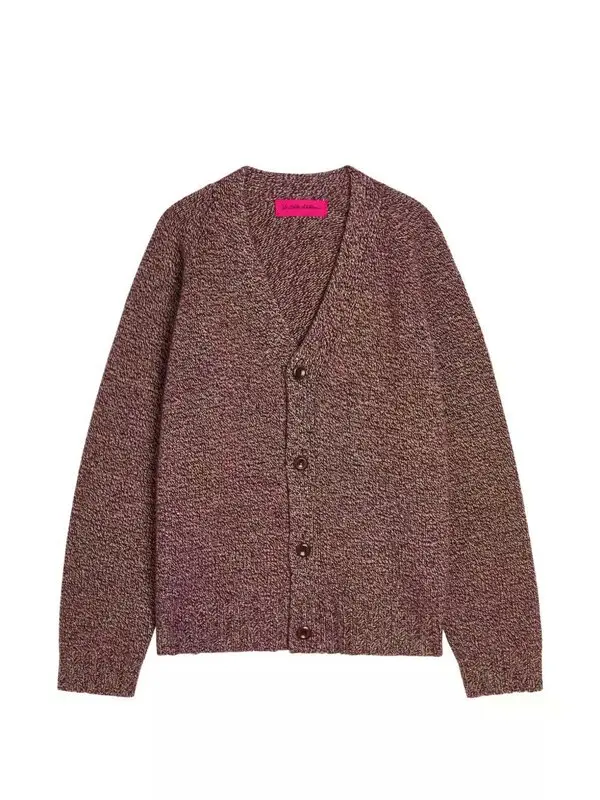 THE ELDER STATESMAN Oak Marl Button V-neck Cardigan - Red