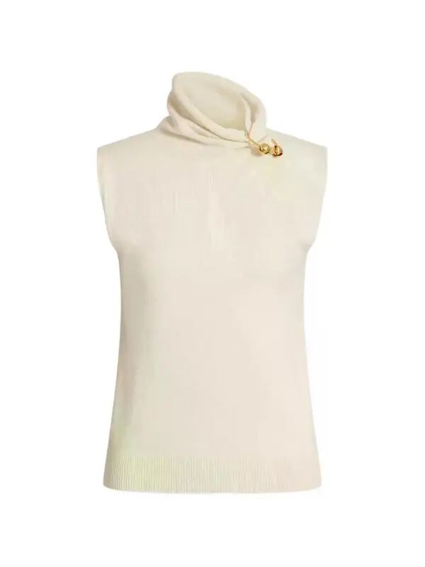 Alberta Ferretti Sleeveless Turtleneck With Safety Pin Detail - Neutrals