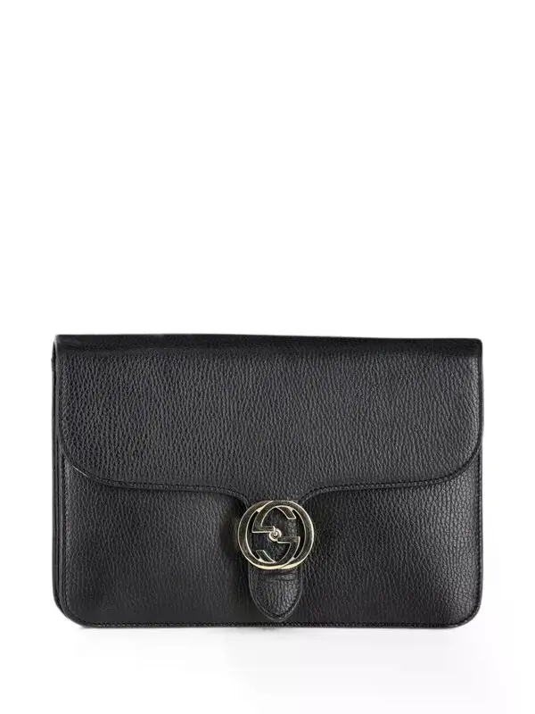 Gucci Interlocking G Pebbled Leather Shoulder Bag - Black